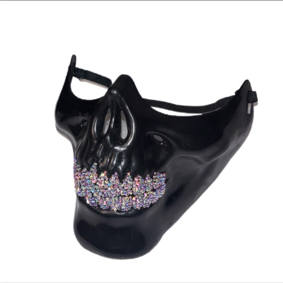 Handmade | Accessories | Black Half Skull Mask With Blinged Out Crystal ...